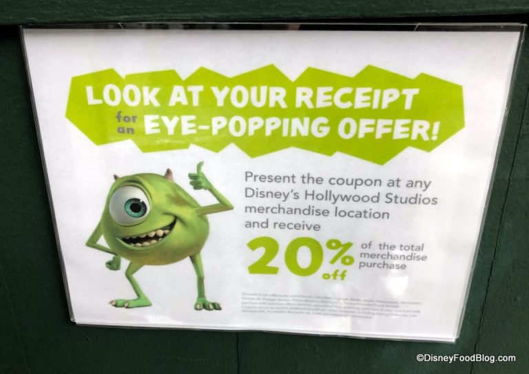 20% Off Merchandise Offer On Quick Service Receipts in Disney's ...