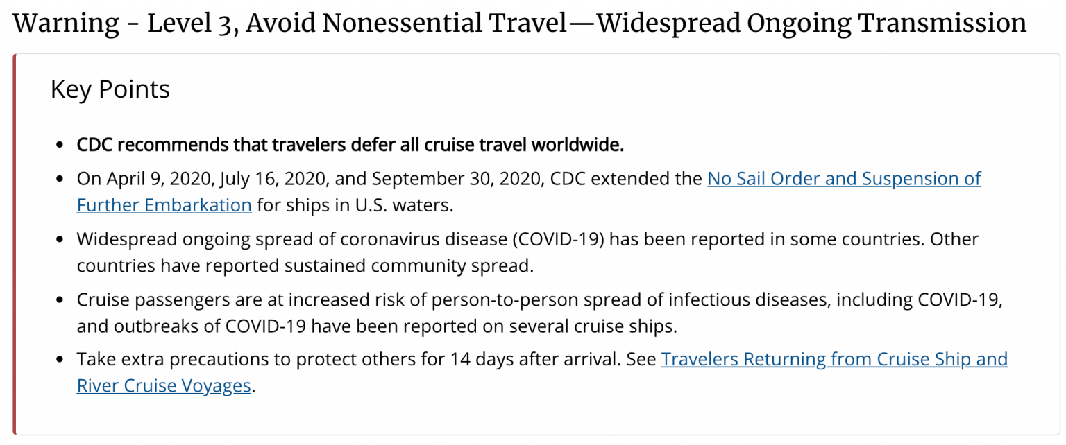 NEWS: Level 3 Warning Against Cruise Travel Issued By the CDC | the ...