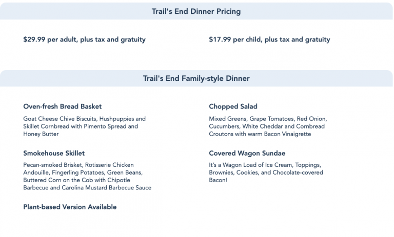 PHOTOS: Family-Style Reopening Menu Released for Trail’s End in Disney ...