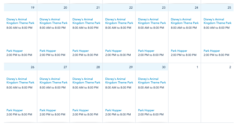 june park hours animal kingdom disney world schedule calendar 2 | the ...