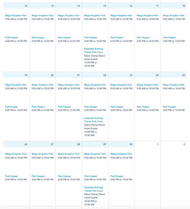 june park hours magic kingdom disney world schedule calendar 2 | the ...