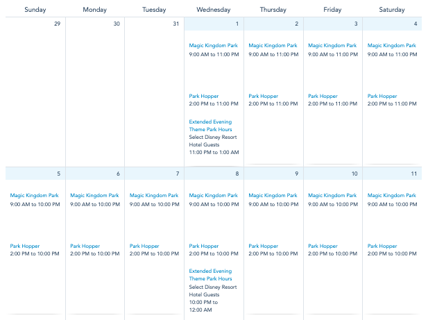 june park hours magic kingdom disney world schedule calendar | the ...