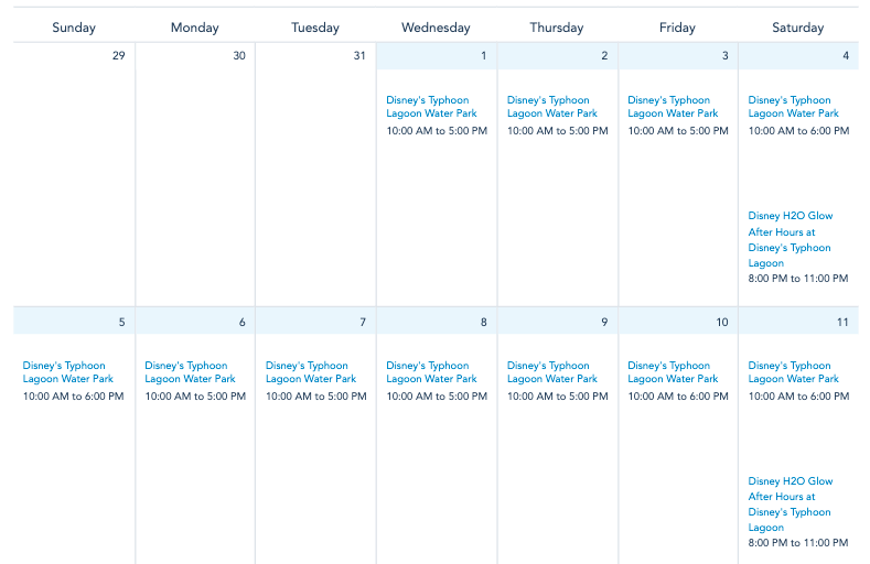 june park hours typhoon lagoon disney world schedule calendar 2 | the ...