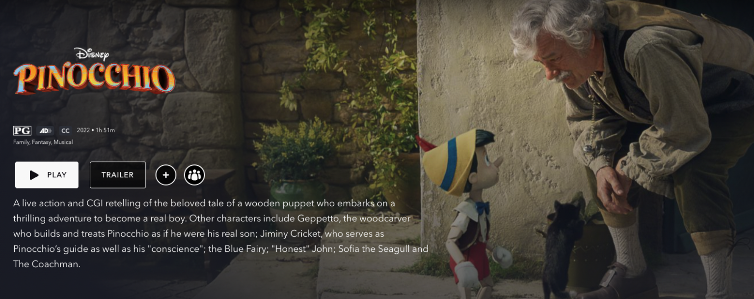 It's Finally Here! The Live-Action Pinocchio Is Now on Disney+ | the ...