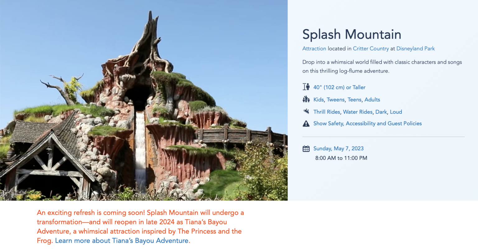 UPDATED: Reported Closing Date for Splash Mountain in Disneyland ...