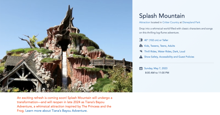 UPDATED: Reported Closing Date for Splash Mountain in Disneyland ...