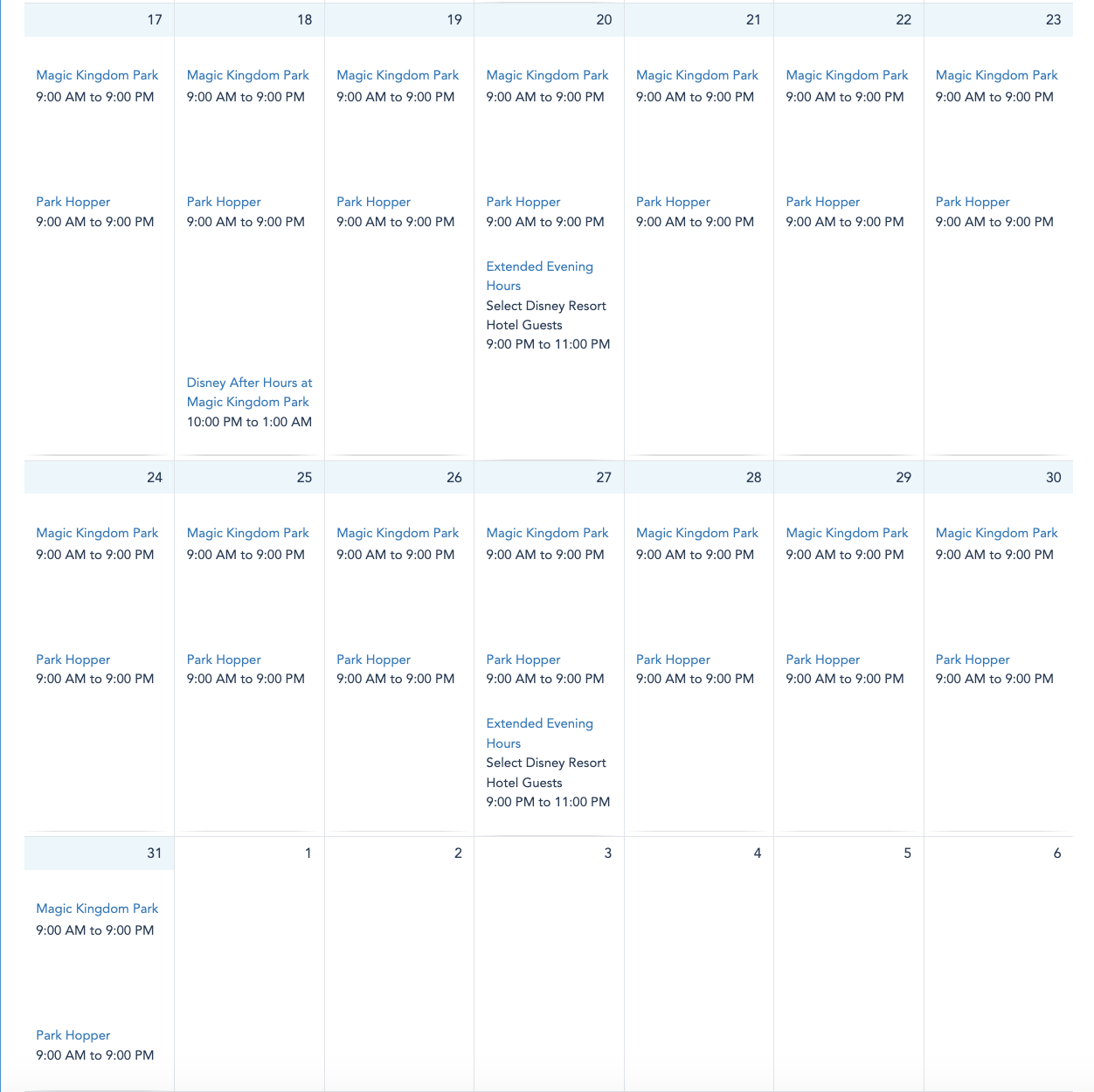 Full List of Disney World Park Hours for March 2024 | the disney food blog