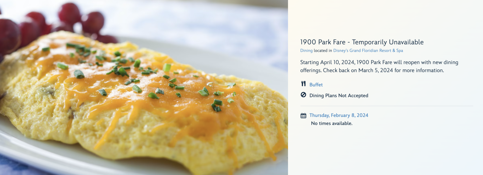 OPENING DATE Announced for 1900 Park Fare Restaurant in Disney World ...