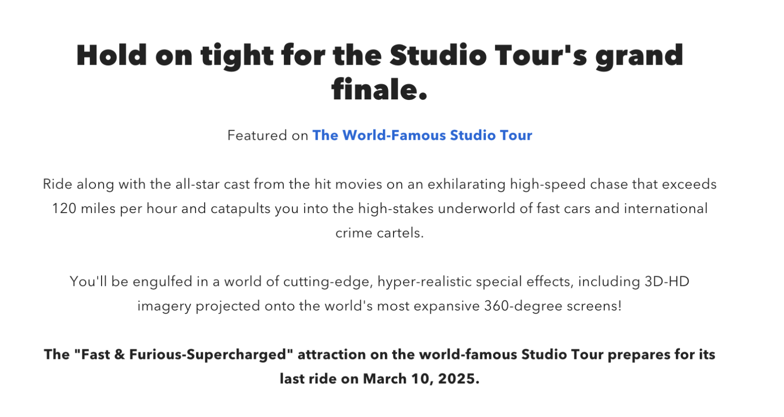 NEWS: Universal Studios Hollywood Announces Closure of Fast and Furious ...