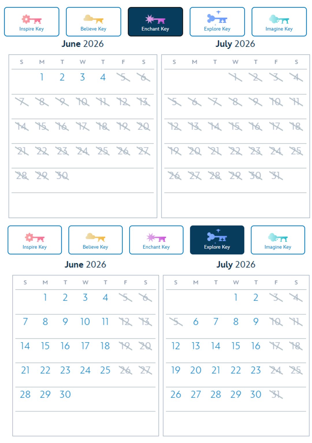 Disney Releases 2026 Magic Key Pass Calendar With CHANGES | the disney ...